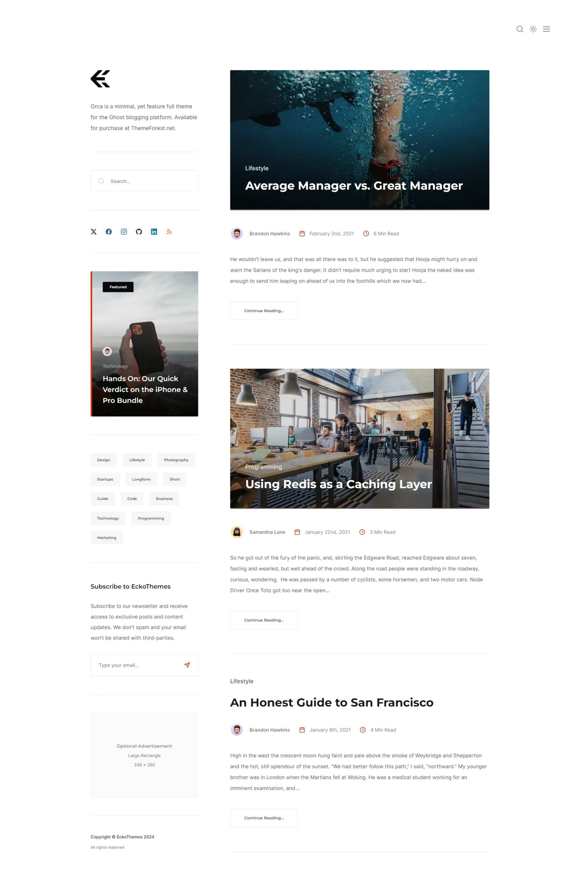 🐳 Orca Ghost Theme – Sleek Two-Column Design for Blogs