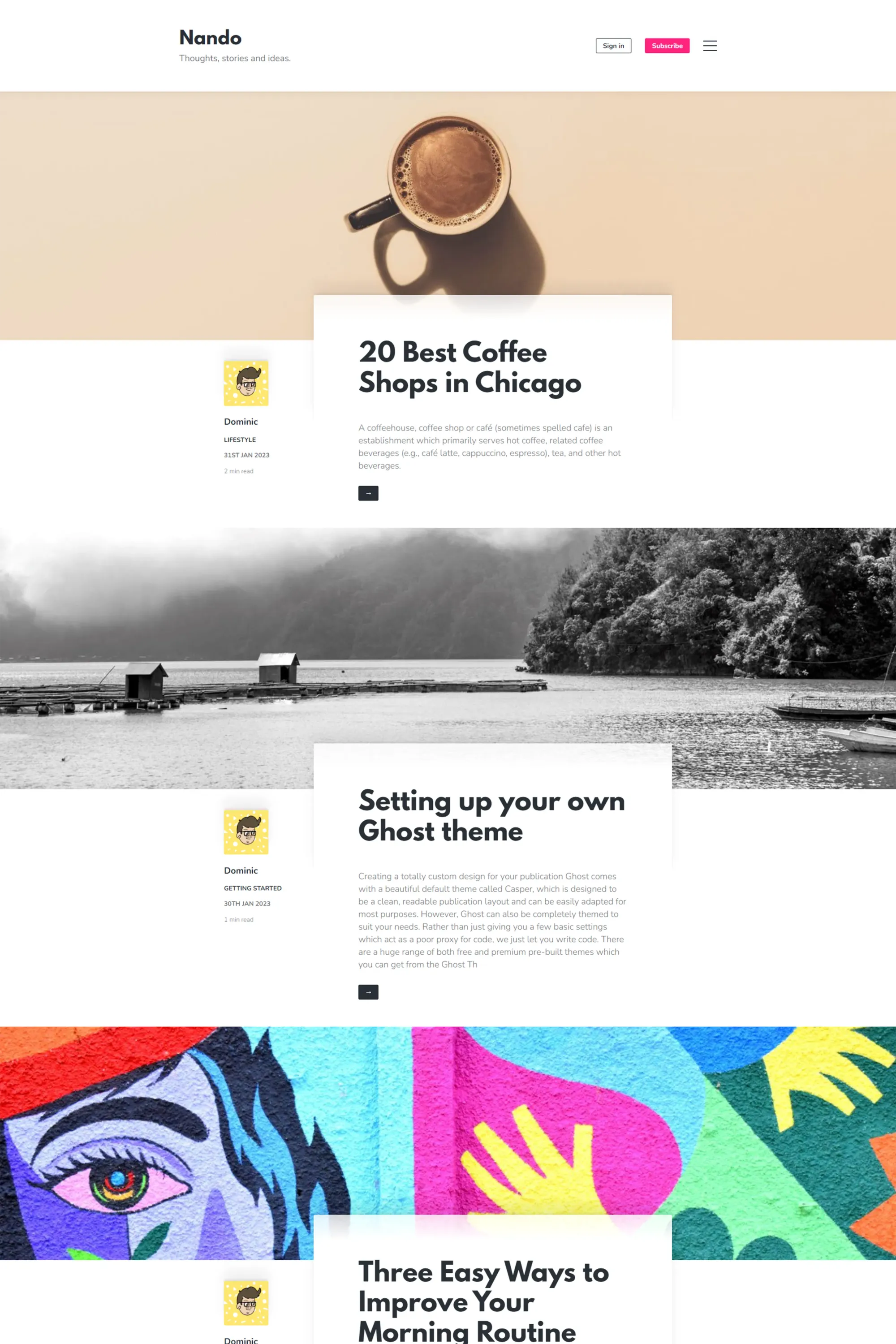 Nando Ghost Theme - 🖋️ Minimal, 📱 Responsive, & 💡 Elegant