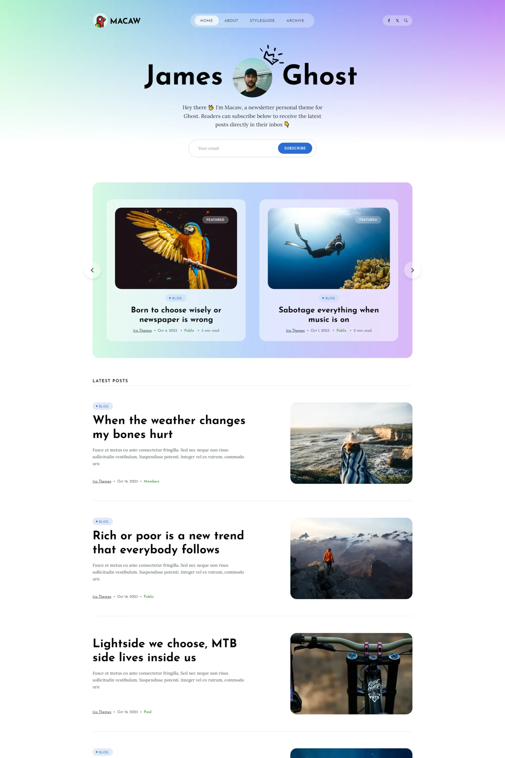 New Macaw Ghost Theme! 📩 Perfect for Blogs & Newsletters