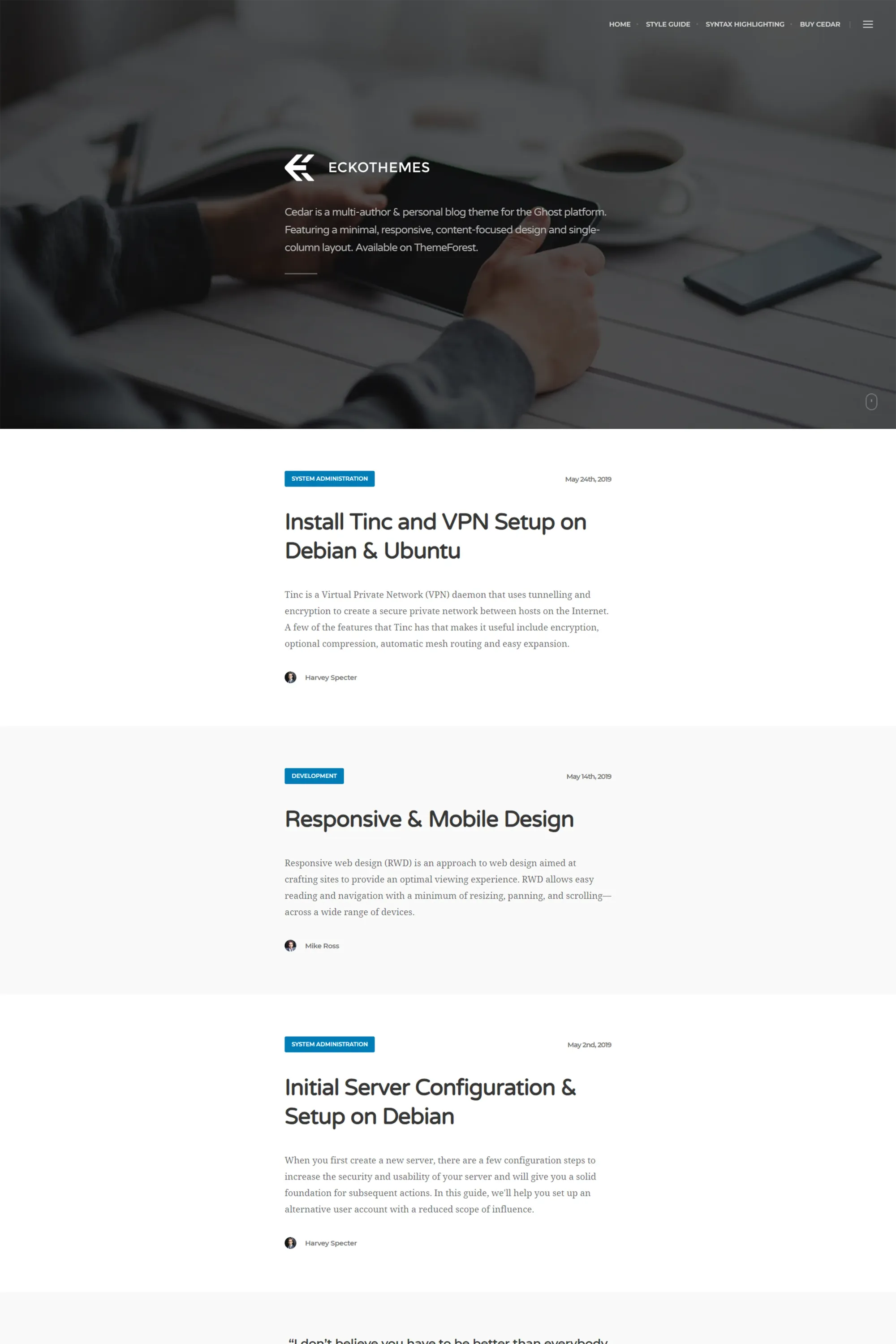 🌿 Cedar – Minimal & Responsive Ghost Blog Theme ️📱